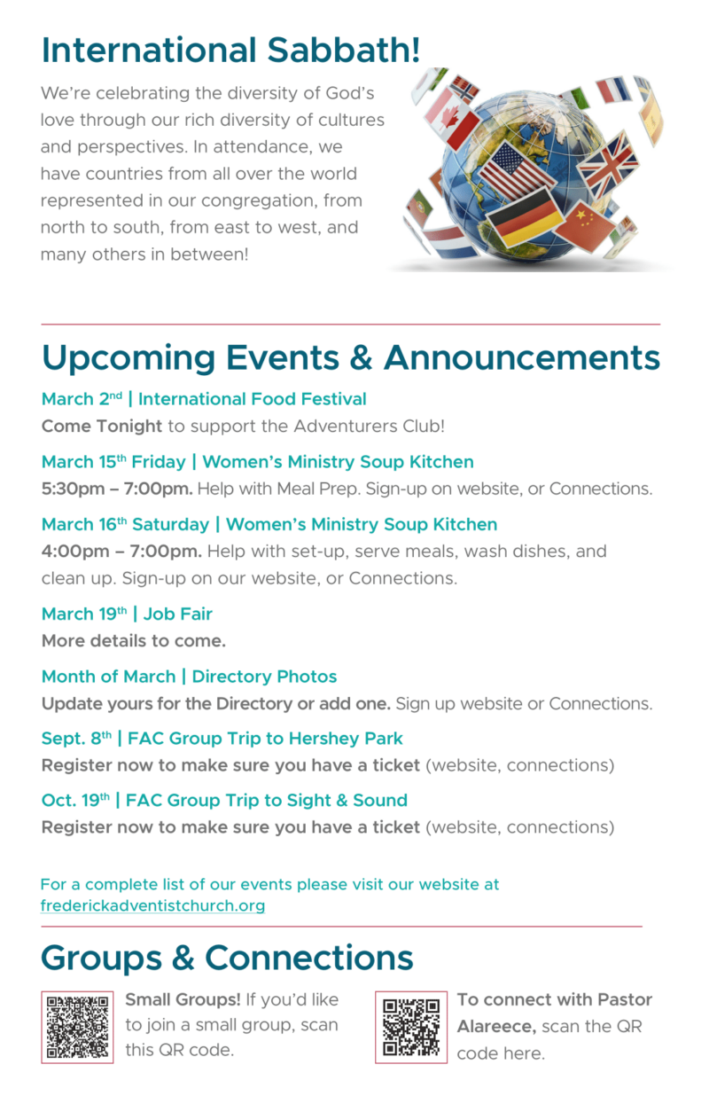 Sabbath Bulletin – Frederick Seventh-day Adventist Church
