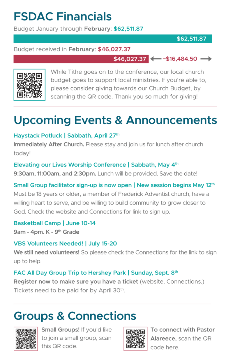 Sabbath Bulletin – Frederick Seventh-day Adventist Church