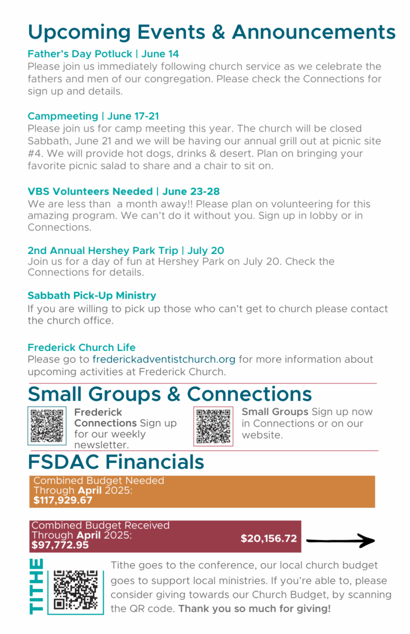 Sabbath Bulletin – Frederick Seventh-day Adventist Church